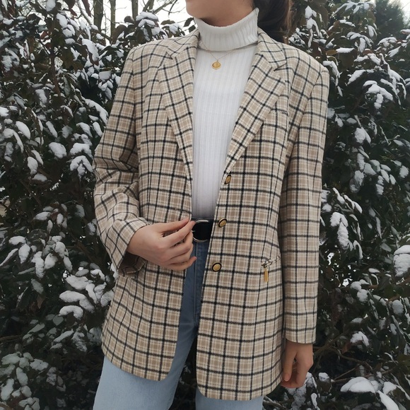 Basler | Jackets & Coats | Vintage Basler Cream Plaid Blazer | Poshmark